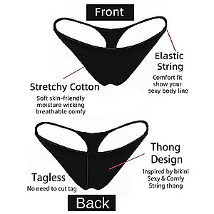 KUKU PANDA Cotton Thongs for Women Sexy Seamless Woman G String Panties 3 Pack Set (Black/Red/White, Small)
