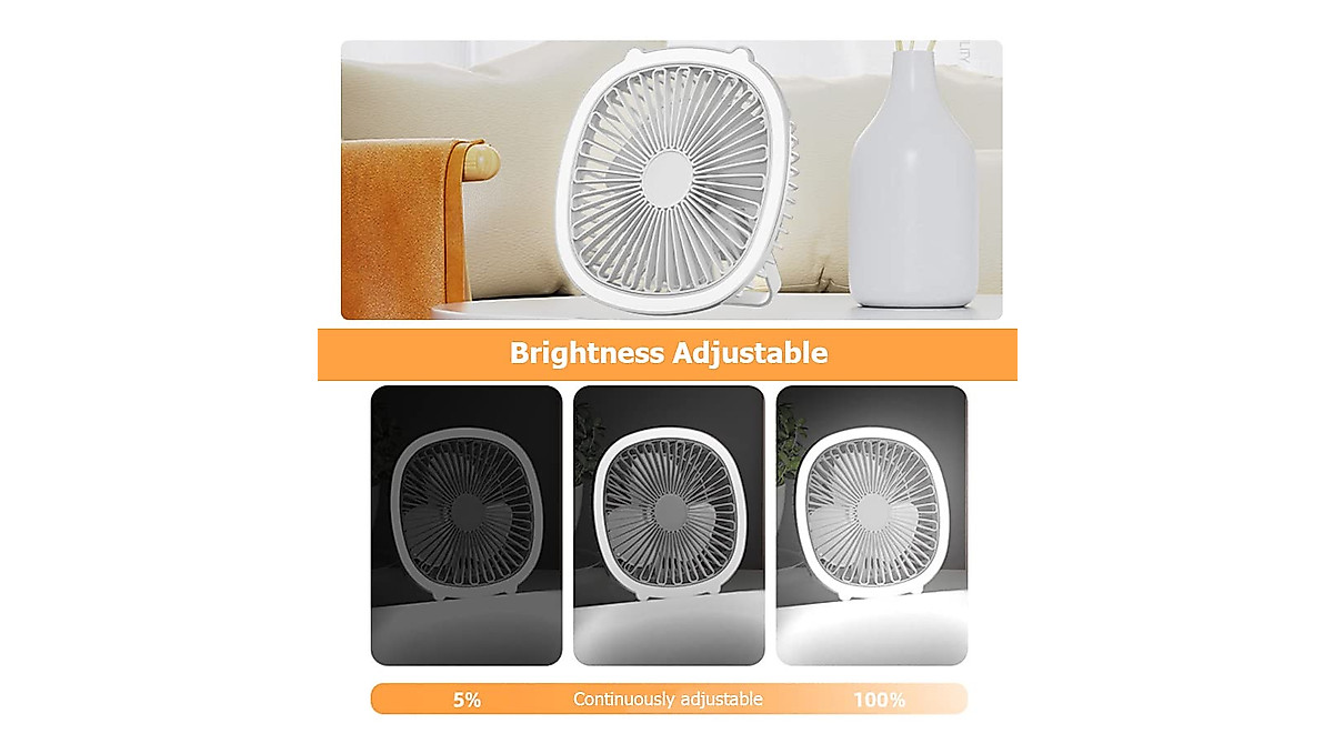 DEPOZA Rechargeable LED Desk Fan 7.5” USB Plug Table Fan with Hanging ...