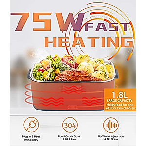 unumac Heated Lunch Box - Electric Lunch Box Food Heater 1.8l for Adults, 3 in 1 Electric Lunchbox Portable Food Warmer for Car/Truck Drivers/Work with Spoon, Fork, Insulated Carry Bag, 12V/24V/110V