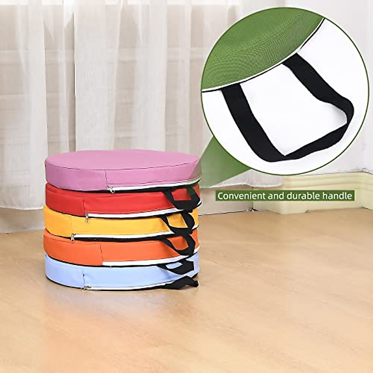 Round Floor Cushion Cover With Handle, Floor Cushions Replacement Cover for Kids, Floor Cushions Cove for Classroom, for Flexible Seating for Home, Daycare, Preschool, Classroom and Meditation, Round