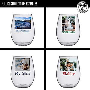 Plastic Stemless Wine Cup - Custom 15oz Printed Photo, Tritan Tumbler Gift for Birthday, Custom Wine Glass Personalized cups with Picture, Disposable, Reusable, Shatterproof Customized Cup, Image