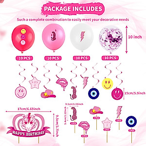 114 Pcs Preppy Birthday Decorations, Preppy Party Decorations, Preeppy Happy Birthday Banner, Preppy Balloons, Cute Preppy Stickers Hanging Swirls Cupcake Toppers Sparkling Fringe Curtain