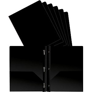 Better Office Products Black Plastic 2 Pocket Folders with Prongs, Heavyweight, Letter Size Poly Folders, 24 Pack, with 3 Metal Prongs Fastener Clips, Black