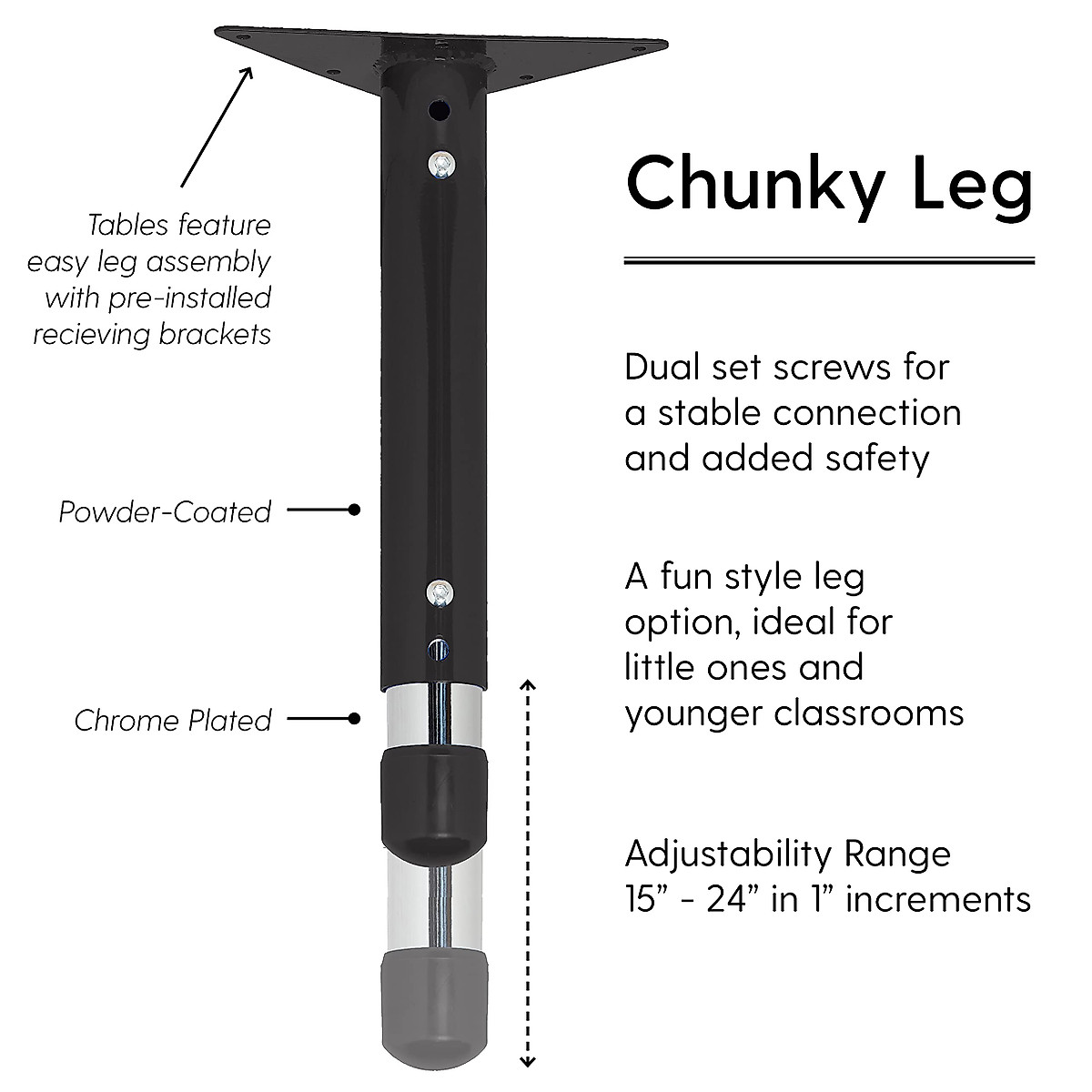 Factory Direct Partners 10157-DEBK Dry-Erase Rectangle Activity School and Classroom Kids Table (30" x 60"), Toddler Legs, Adjustable Height 15-24" - Whiteboard Top/Black Edge