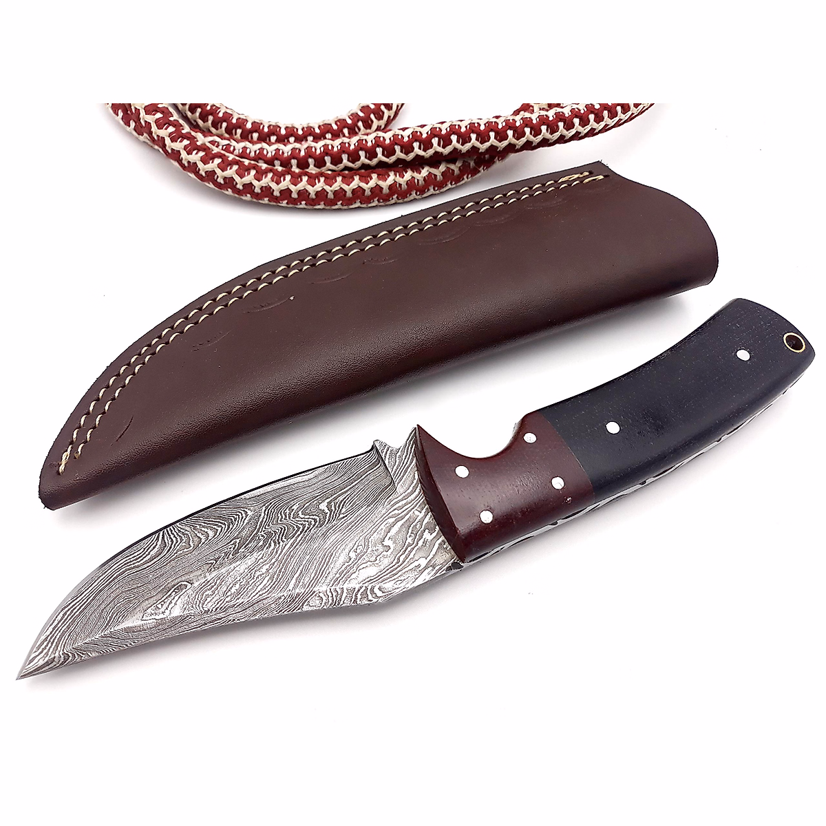 Nooraki SK-63 Handmade Damascus Hunting Knife 8.5 inches Full Tang Blade with Leather Sheath Skinner Knife, Camel Bone Handle