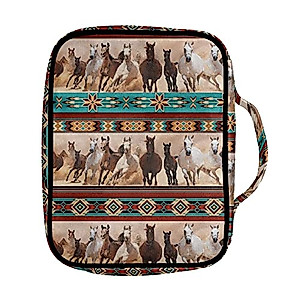 Hinthetall Tribal Horse Bible Covers with Pen Slots Handle Zippered Pocket Church Bag for Women Men Bible Carrying Case for Studying Outdoor Multi-Functional Gift for Christian