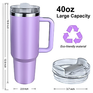 Personalized 40 Oz Tumbler with Handle and Straw, Custom Stainless Steel Insulated Tumbler with Name and Engraved Birth Month Flower, Travel Coffee Mug Personalized Gifts for Women and Girls