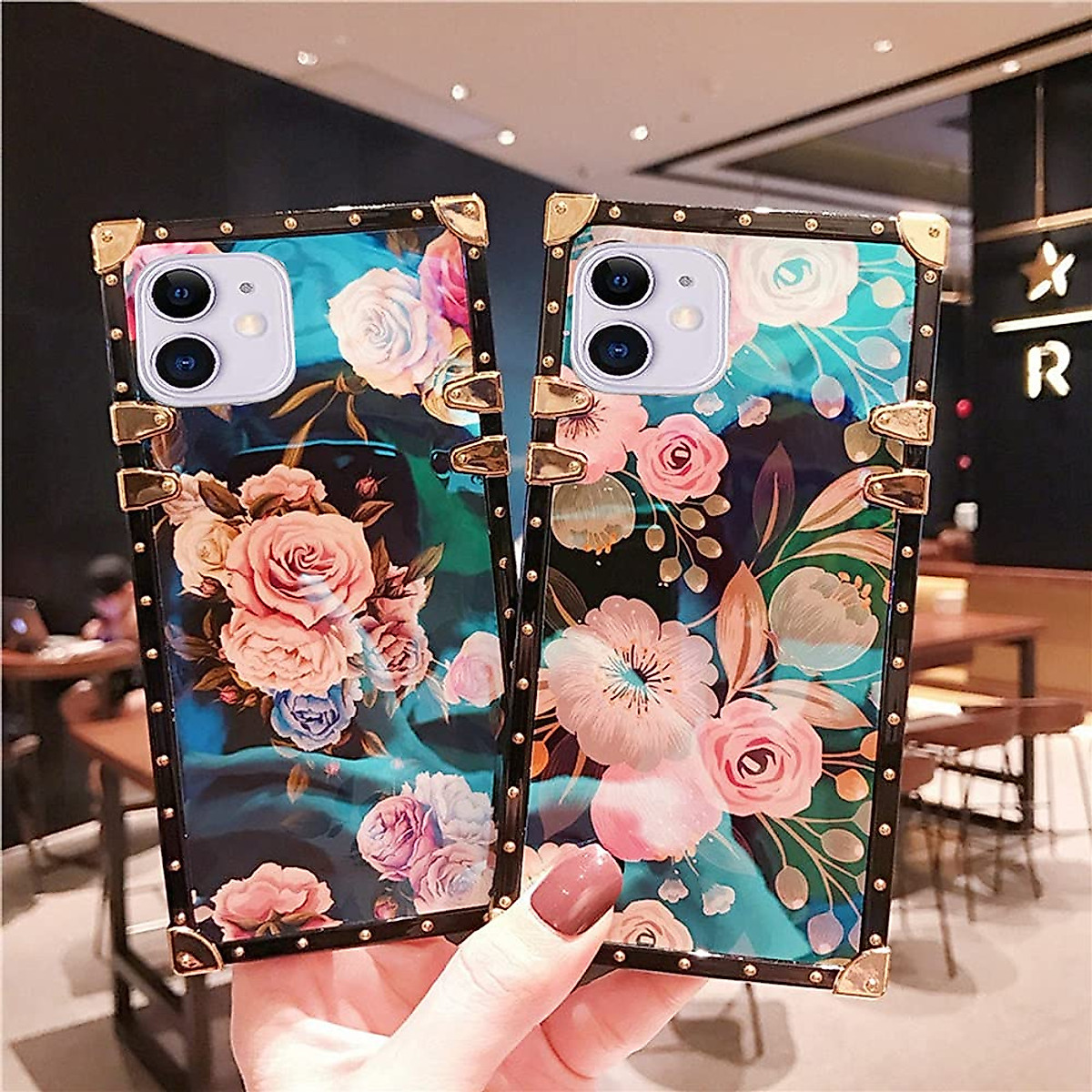 Babemall for iPhone 11 Pro Max 6.5" inch Case, Elegant Romantic Blu -Ray Flower Square [Scratch Resist] Protective Corner Back Cover Case (Flower2)