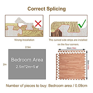 Interlocking Foam Tiles Wood Grain Foam Floor Mat, Multi Purpose Exercise Gym Protective Flooring Mats, Home Bedroom Living Room Studio Interlocking Tiles, 12in X 12in