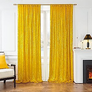 Outpain 2 Panels 4FT x 10 FT Gold Sequin Backdrop Curtain, Not See Through 8FT x 10 FT Gold Glitter Backdrop Drapes for Wedding Party Photography Home Decoration