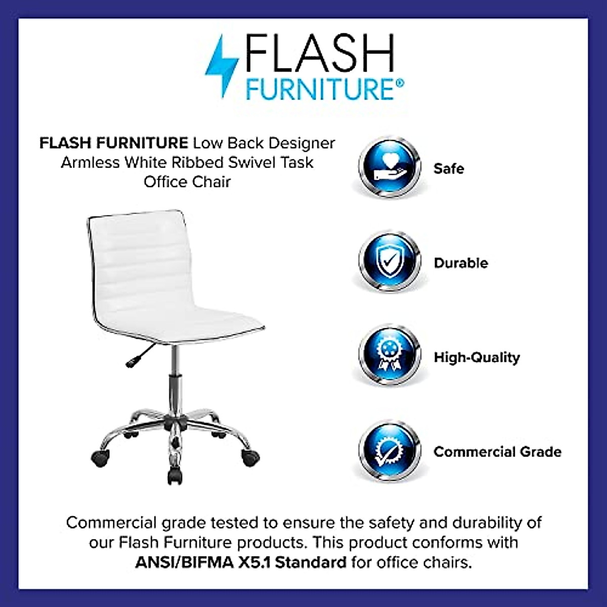 Flash Furniture Low Back Designer Armless White Ribbed Swivel Task Office Chair