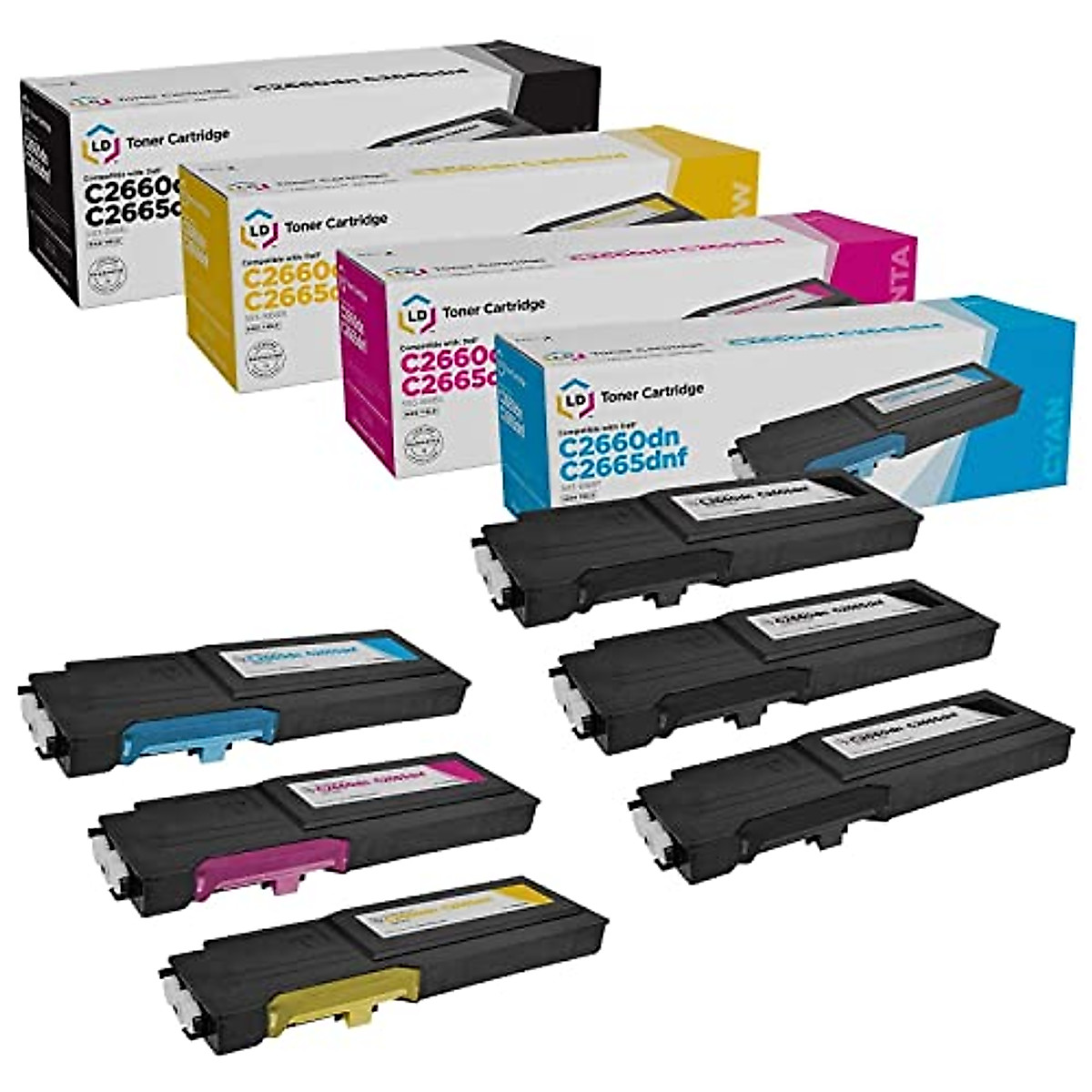 LD Products Compatible 593 Replacement for Dell C2660dn & C2665dnf High Yield Printer Toner Cartridges (3 Black 593-BBBU, 1 Cyan 593-BBBT, 1 Magenta 593-BBBS, 1 Yellow, 593-BBBR, 6-Pack)