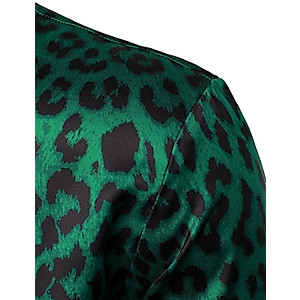 ZEROYAA Men's Hipster Leopard Printed Slim Fit Long Sleeve Button Up Satin Dress Shirts for Party Prom ZLCL36-108-Emerald XX-Large