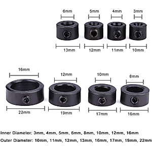 GDFYMI Drill Stop Bit Collar Set, Adjustable Drill Bit Depth Stop Collar Limit Ring with Allen Wrench, 1/8", 5/32", 3/16", 1/4", 5/16", 3/8", 1/2" and 5/8-Inch (9 Pcs, 3-16mm)