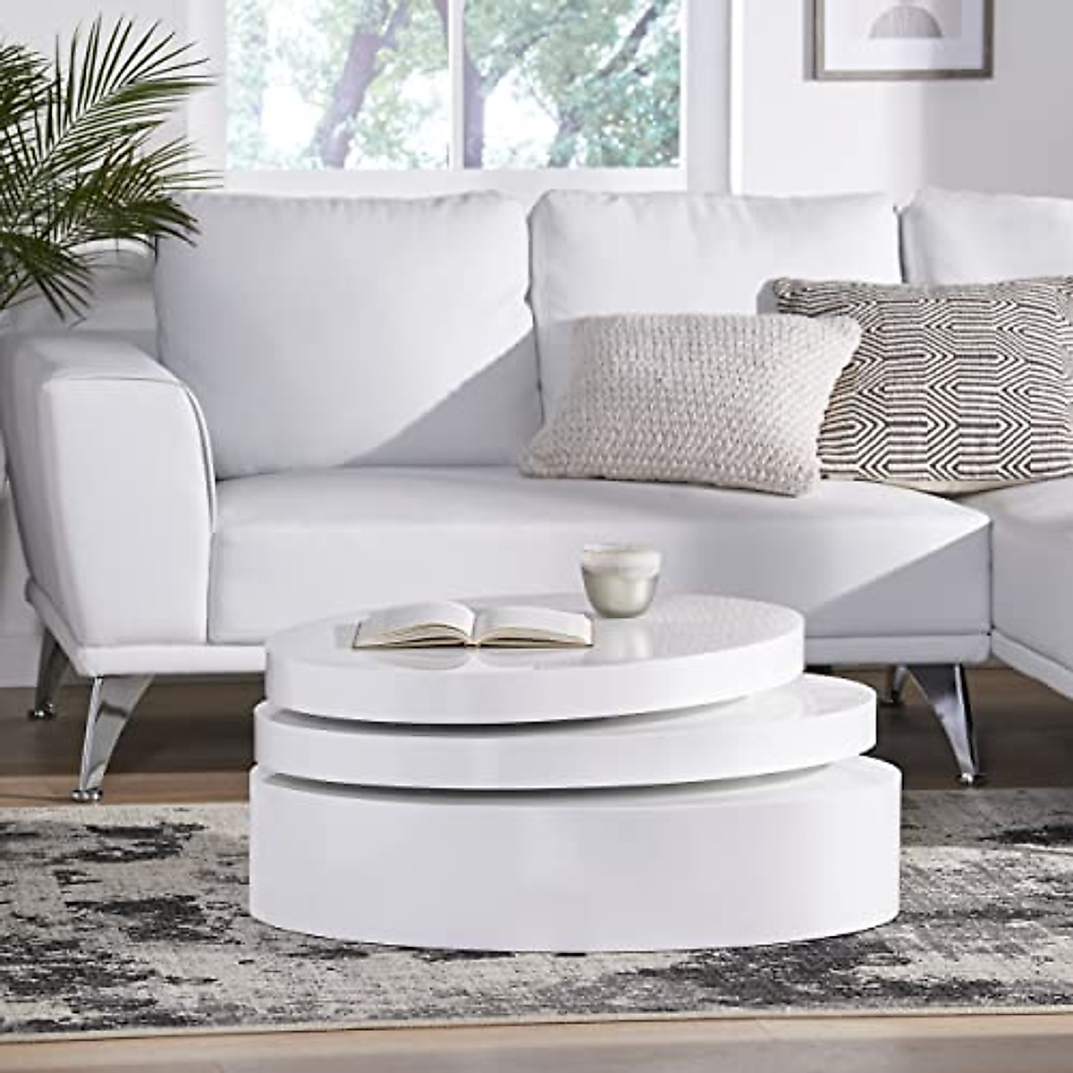 Christopher Knight Home CKH Small Oval Mod Rotatable Coffee Table, Glossy White, 31.5D x 47.75W x 13H in
