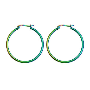 Edforce Stainless Steel Rounded Hoops Earrings (20mm-60mm Diameter) (Rainbow 30mm)