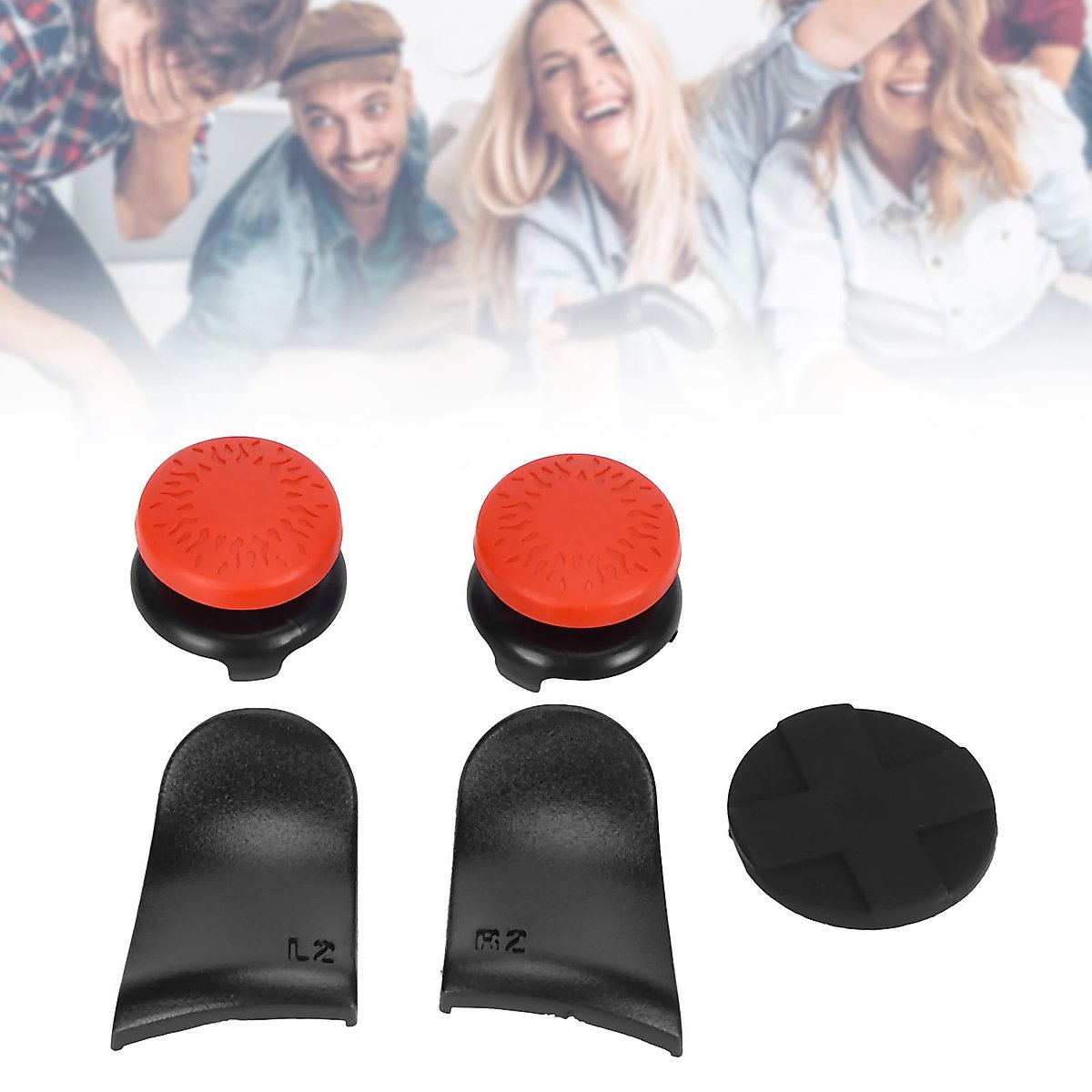5 in 1 Controller Accessory for, Thumb Stick Grip Key Joystick Cover, L1/R2 Key Extender, Joystick Key, Cross Key (red)