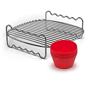 Philips Essential Airfryer Compact 1.8lb/4.1L Capacity Digital Airfryer, Black & Party Master Accessory Kit with Double Layer Rack and Silicone Muffin Cups, Silver/Red