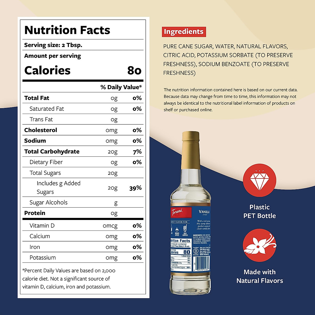 Torani Coffee Syrup, Vanilla Flavored Syrup for Drinks, Pump Included, 25.4 Fl Oz