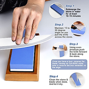 Whetstone Sharpening Stone Knife Sharpener, 2 Side 1000/6000 Grit Knife Sharpening Wet Stone Tool Kit for Kitchen Hunting, Non-Slip Bamboo Base Angle Guide Sharpening Stones for Knives