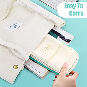 LHMTQVK Large Capacity Pencil Case Pencil Pouch Handheld Pen Bag, school pencil case for Teen Girl Boy Men Women Adult (Light green-beige)