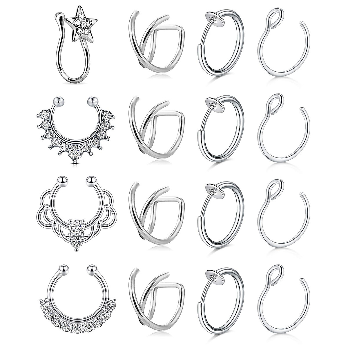 AVYRING Fake Nose Ring Hoop Faux Nose Septum Ring Non-Pierced Clip On Nostril Piercing Rings Jewelry Silver Gold