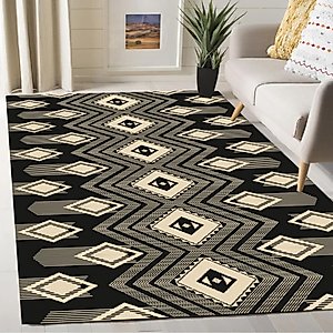 Bohemian Tribal Black Beige Washable Soft Wool Area Rugs for Living Room Bedroom Non Shedding Moroccan Southwest Carpet Under Dining Table Lux Home Office Floor Rug 6x10