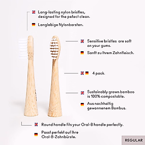 Agood Sustainable Bamboo 4-Pack Replacement Toothbrush Head for Oral-B