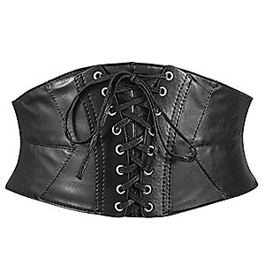 JASGOOD Women Corset Waist Belt Elastic Tied Waspie Belt Wide Lace-up Costume Belt for Dresses(Black, Fit waist size 33''-36'')