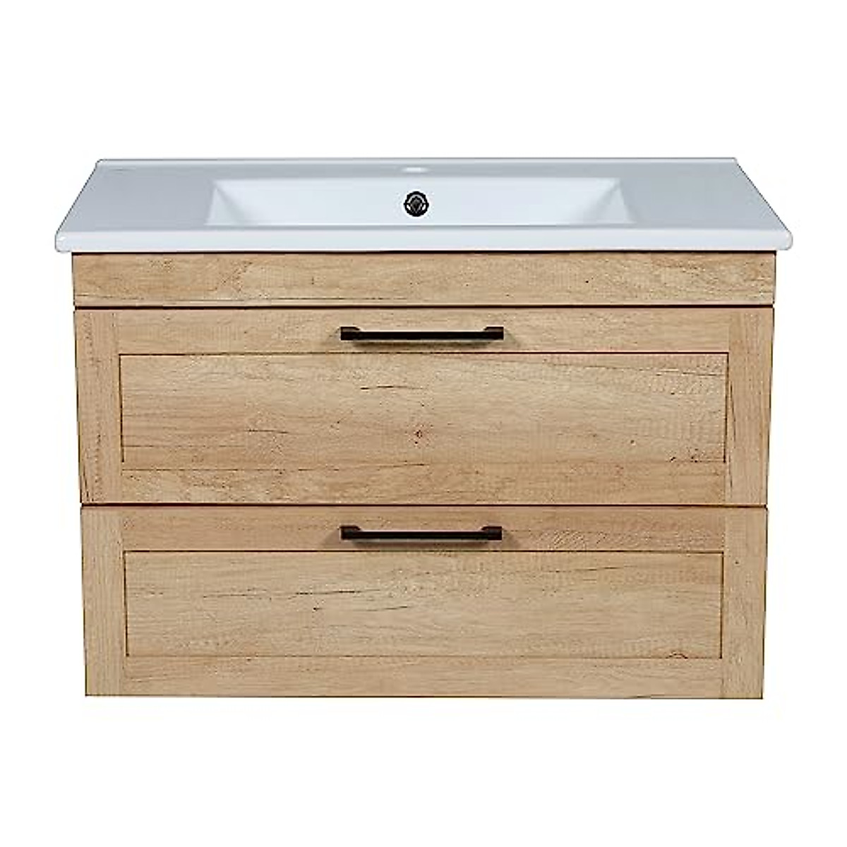 Modern Wall-Mounted Bathroom Vanity with Washbasin | Palm Beach Teak Natural Collection with Side Vanity Cabinet | Non-Toxic Fire-Resistant MDF-64 (12+40+12)-Omega Collection 32"
