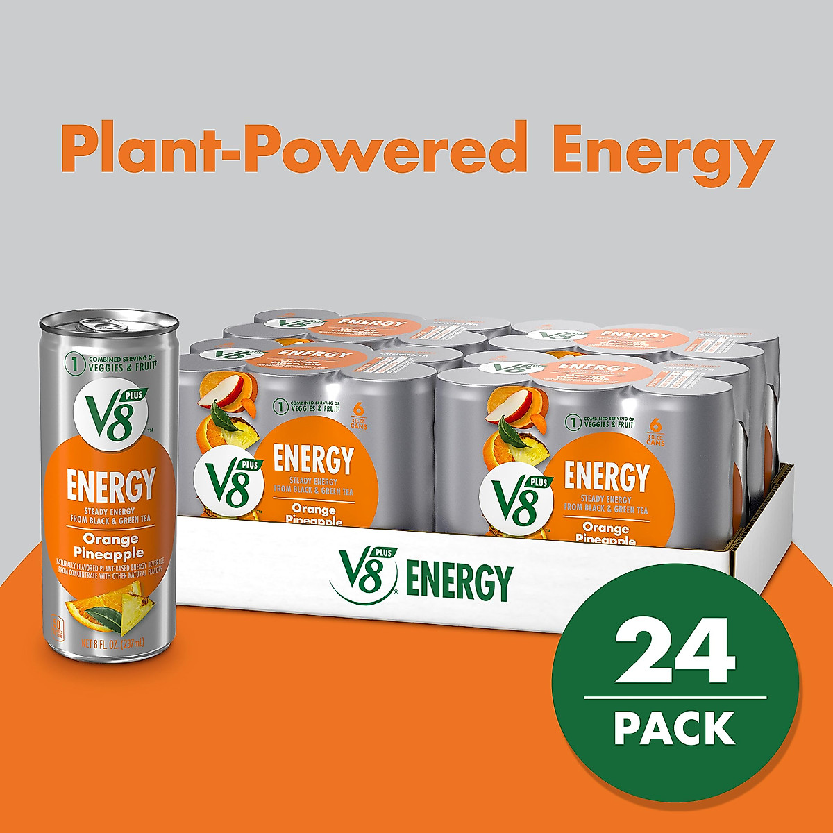 V8 +ENERGY Orange Pineapple Energy Drink, 8 FL OZ Can (4 Packs of 6 Cans)
