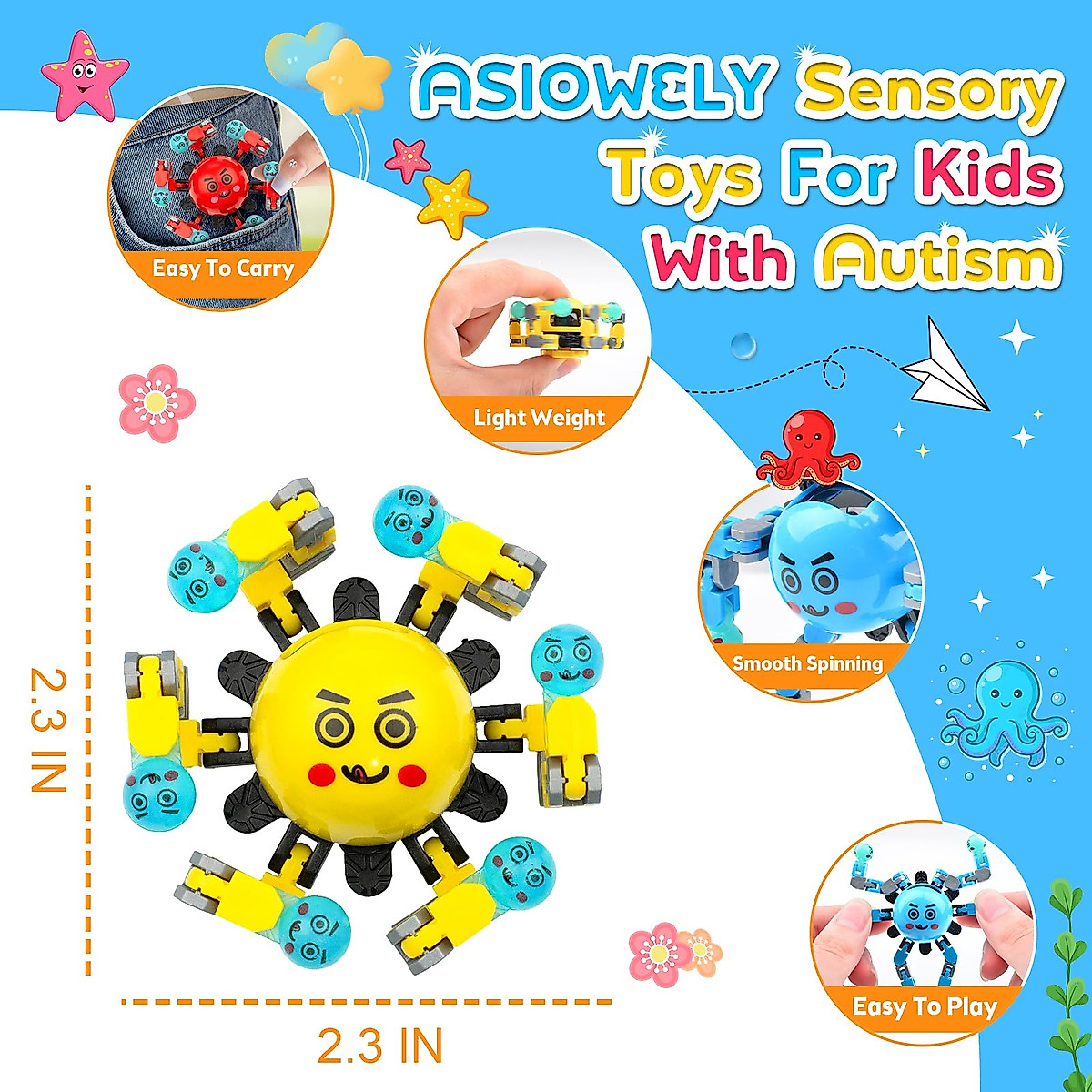 ASIOWELY Transformable Fidget Spinner Toys for Kids and Adults,3 PCS Easter Basket Stuffers Finger Sensory Toy for Teens with Autism ADHD Anxiety Relief,Birthdays Gifts for Boys Girls Travel Game