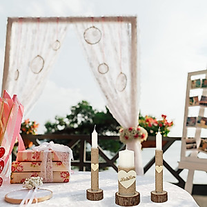 3 Pcs Rustic Unity Candles for Wedding Ceremony Set Mr and Mrs Burlap Wedding Candles 1(5.9'') Pillar 2(9.8'') Taper Candles for Weddings Ceremony Events Decor Emergency Lighting (Romantic Style)