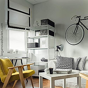 LOGANOVA Faux Linen Roman Shades With Valance For Large & Small Windows, and French Doors. Custom Made. Optional Blackout Lining Blocks 99.9% Of Light. Cordless Motorized Or Chain Mechanism.