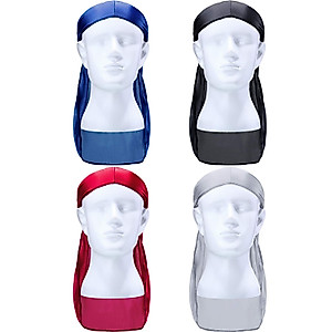 SATINIOR 8 Pieces Silky Durag Caps Elastic Wave Cap Long Tail Headwraps Wide Straps Waves (Red, Grey, Black, Royal Blue), Large