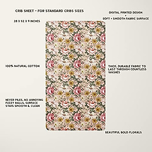 Fitted Crib Sheet - Garden Floral Pattern Design, Woven 100% Cotton (Rose Pink, Regular (28x52x9) in)