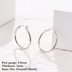 Milacolato Sterling Silver Hoop Earrings 2mm Thin Hoop Earrings 18K White Gold Plated Click-Top Huggie Hoops Earrings Small Medium Large Hoop Earrings for Women 25mm