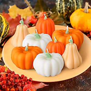Conelist 8 Pcs Fall Pumpkin Shaped Candles Thanksgiving Scented Candles Pumpkin Tealight Candles Home Decor Handmade Soy Wax White Orange Candles for Home Table Bedroom Bathroom Decorations Party