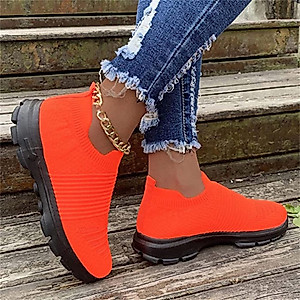 Ladmiple Sneakers for Women Running Shoes Comfortable Women's Low Top Sneakers Slip On Canvas Shoes Comfort Platform Walking Shoes Dressy Casual Summer Fashion Non Slip Flats Loafers Orange