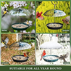 Kingsyard Adjustable Platform Bird Feeder for Outdoors Hanging, Metal Tray Bird Feeder with Dome Top, Attract Bluebirds Cardinals Goldfinches (Black)