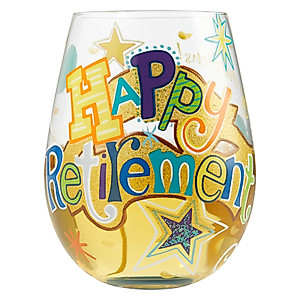 Enesco Designs by Lolita Happy Retirement Hand-Painted Artisan Stemless Wine Glass, 1 Count (Pack of 1), Multicolor