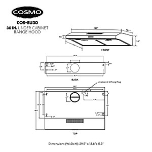 COSMO 5U30 30 in. Under Cabinet Range Hood with Ducted/Ductless Convertible (Kit Not Included), Slim Kitchen Over Stove Vent, 3 Speed Exhaust Fan, Reusable Filter, LED Lights in Stainless Steel