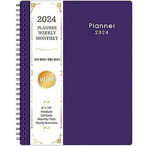 2024 Planner - 2024 Planner Spiral Bound, Jan. 2024 - Dec. 2024, 8”× 10”, 2024 Weekly & Monthly Planners for Women/Man with Printed Monthly Tabs, Strong Twin-Wire Binding, Waterproof Cover