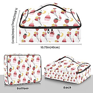 Kcldeci Insulated Thermal Food Carrier Insulated Casserole Carrier for Hot or Cold Food,Pink Is Lost with Cupcake Insulated Tote Bag for Potluck Cookouts Parties Picnic,Lasagna Lugger