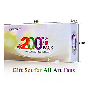 Gel Pens, Reaeon 200 Pack Pen with Case for Adult Coloring Books, 100 Color Markers Plus 100 Refills for Drawing Painting Writing.
