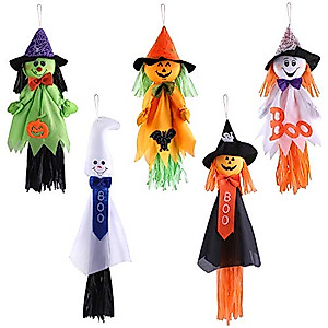 Aneco 5 Pack Halloween Hanging Decoration Scarecrow Pumpkin Ghost Hanging Decoration Trick or Treat Hanging Decoration, Assorted Sizes 18.9 and 25.2 Inches
