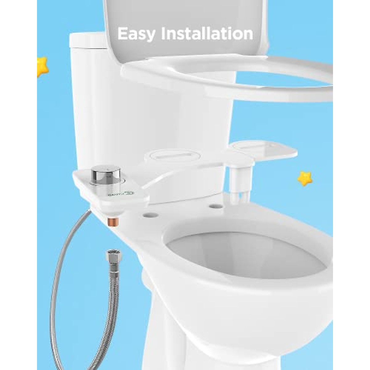 Ciays Toilet Bidet Non-Electric Bidet Toilet Attachment Dual Nozzles for Frontal/Rear Wash, Adjustable Pressure Control, Sliver/White