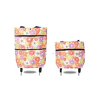 Collapsible Trolley Bags,Shopping Trolley Bag Suitable for Shoppers,Students,Women,Men,Parents (Red flower)