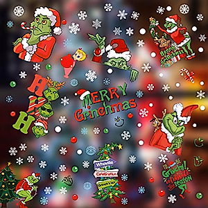 9 Sheets Christmas Decorations Window Clings - 102pcs Christmas Window Stickers Double-Sided with Christmas Tree Reindeer Snowflakes Decals for Christmas Holiday New Year Home School Party Supplies