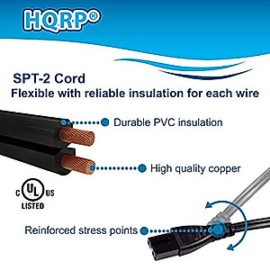 HQRP AC Power Cord Compatible with Brother CS6000, CS6000i, CS8000-8060, CS8100-8200 NV1000, NV1500/D, NV2500D Sewing Machine Mains Cable, Black